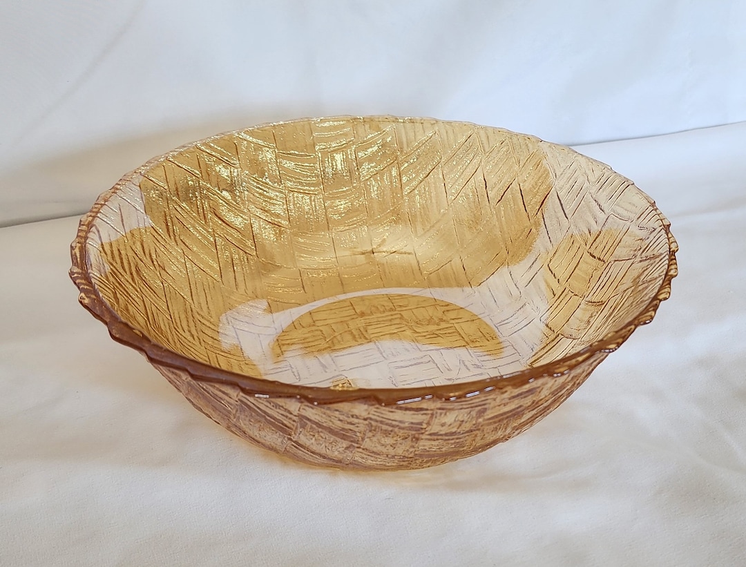 Vintage Indiana Glass Marigold Basket Weave 9 Inch Bowl - Etsy