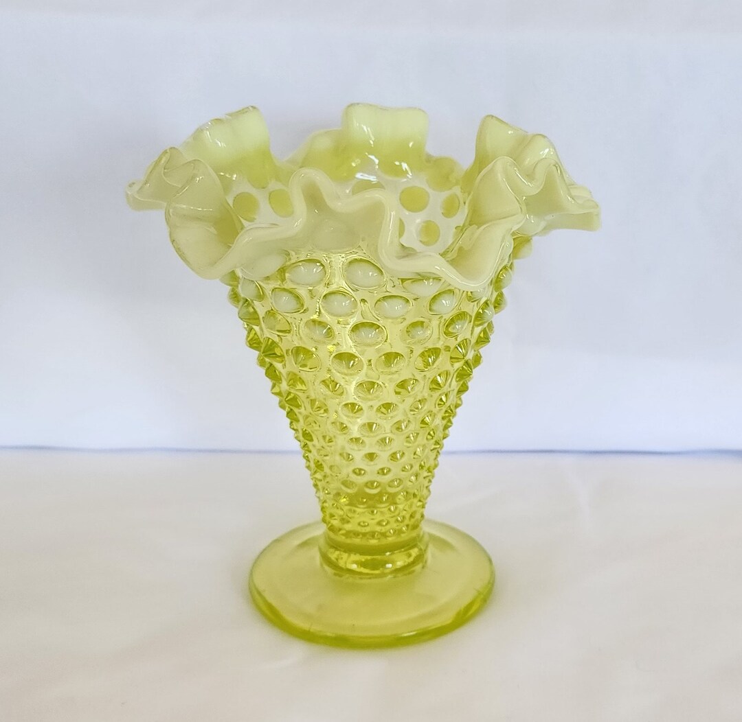 Fenton Vase Topaz Yellow Opalescent Hobnail Glass 5.5 Inch Glows - Etsy