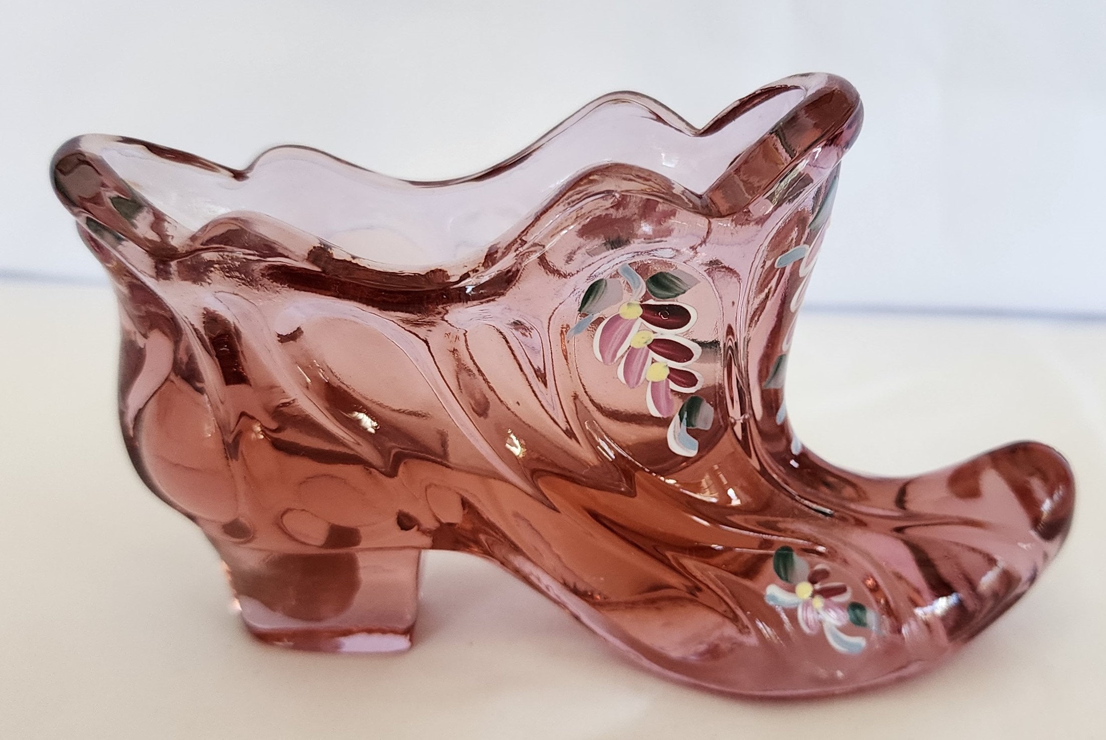 Fenton Glass Shoe Hand Painted Slipper Dusty Rose Signed - Etsy