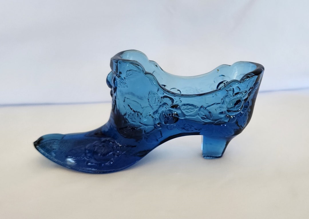 Fenton Blue Glass Shoe Cabbage Rose - Etsy