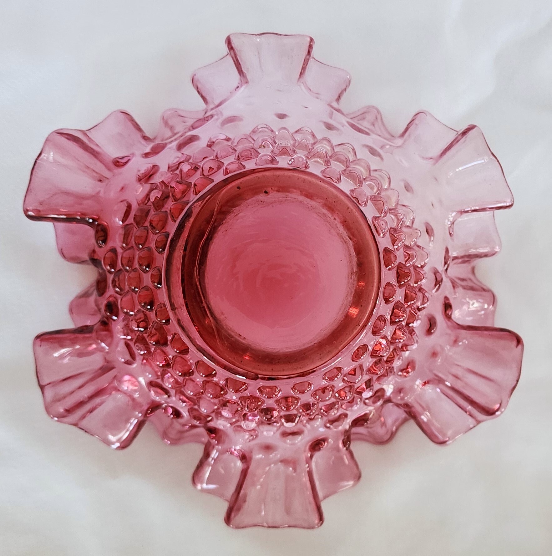 Vintage Fenton Ruby Overlay Cranberry Hobnail Bowl Crimped Edge 7 Inch ...