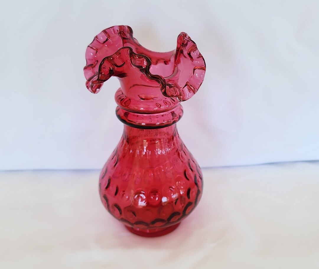 Fenton Glass Vase Ruby Overlay Cranberry 6 Inch - Etsy