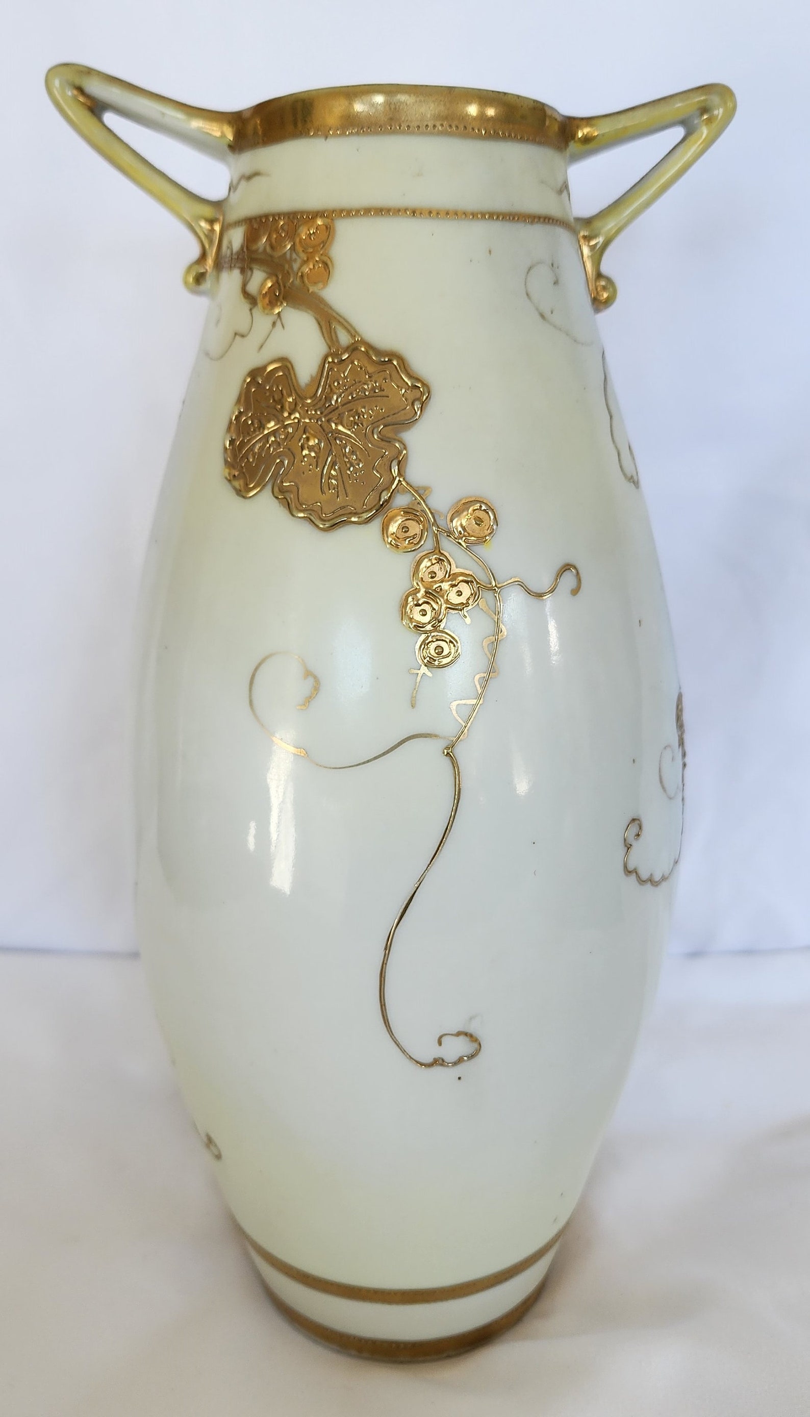 Vintage Vase Nippon Yamato Hand Painted Gold Moriage 12 Inch - Etsy