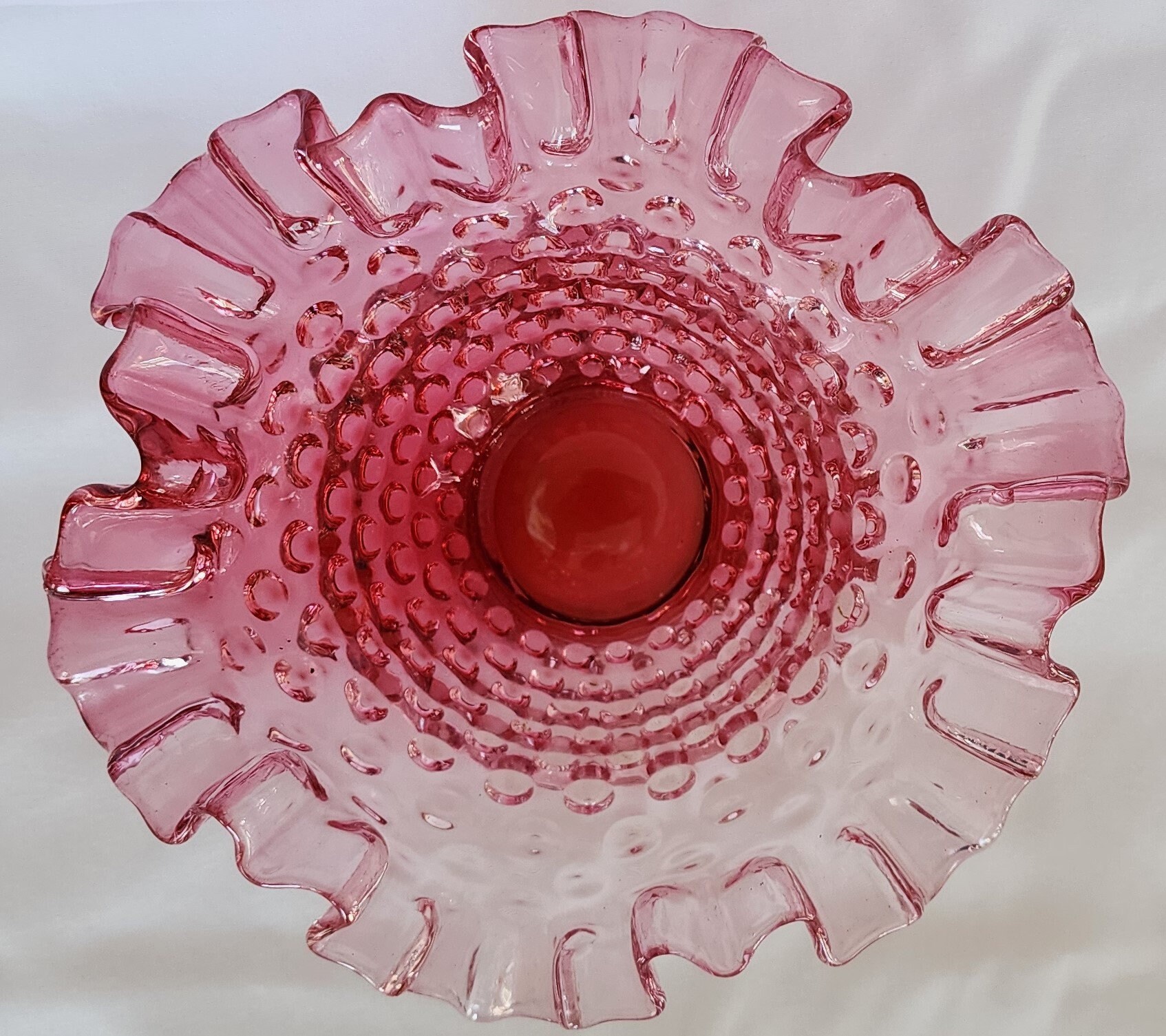 Vintage Fenton Ruby Overlay Cranberry Hobnail Bowl Crimped Edge 7 Inch ...