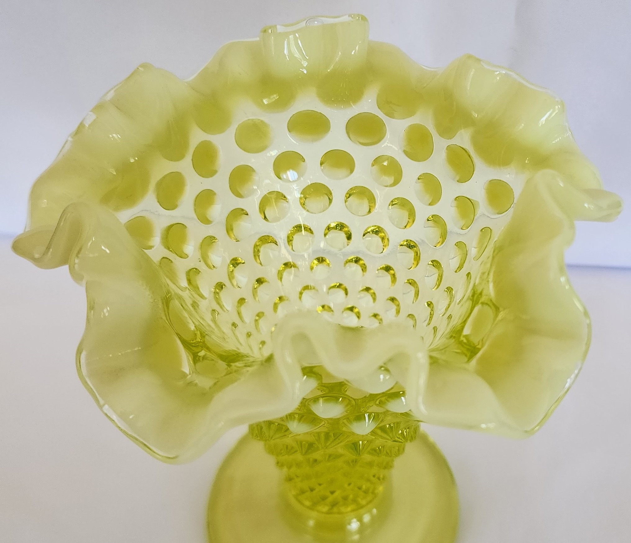 Fenton Vase Topaz Yellow Opalescent Hobnail Glass 5.5 Inch Glows - Etsy
