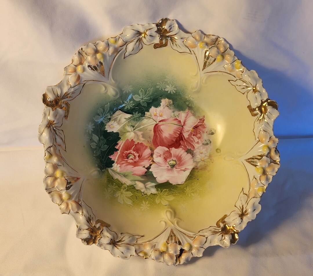 Antique RS Prussia Hand Painted Serving Bowl Pink Flowers Mold - Etsy