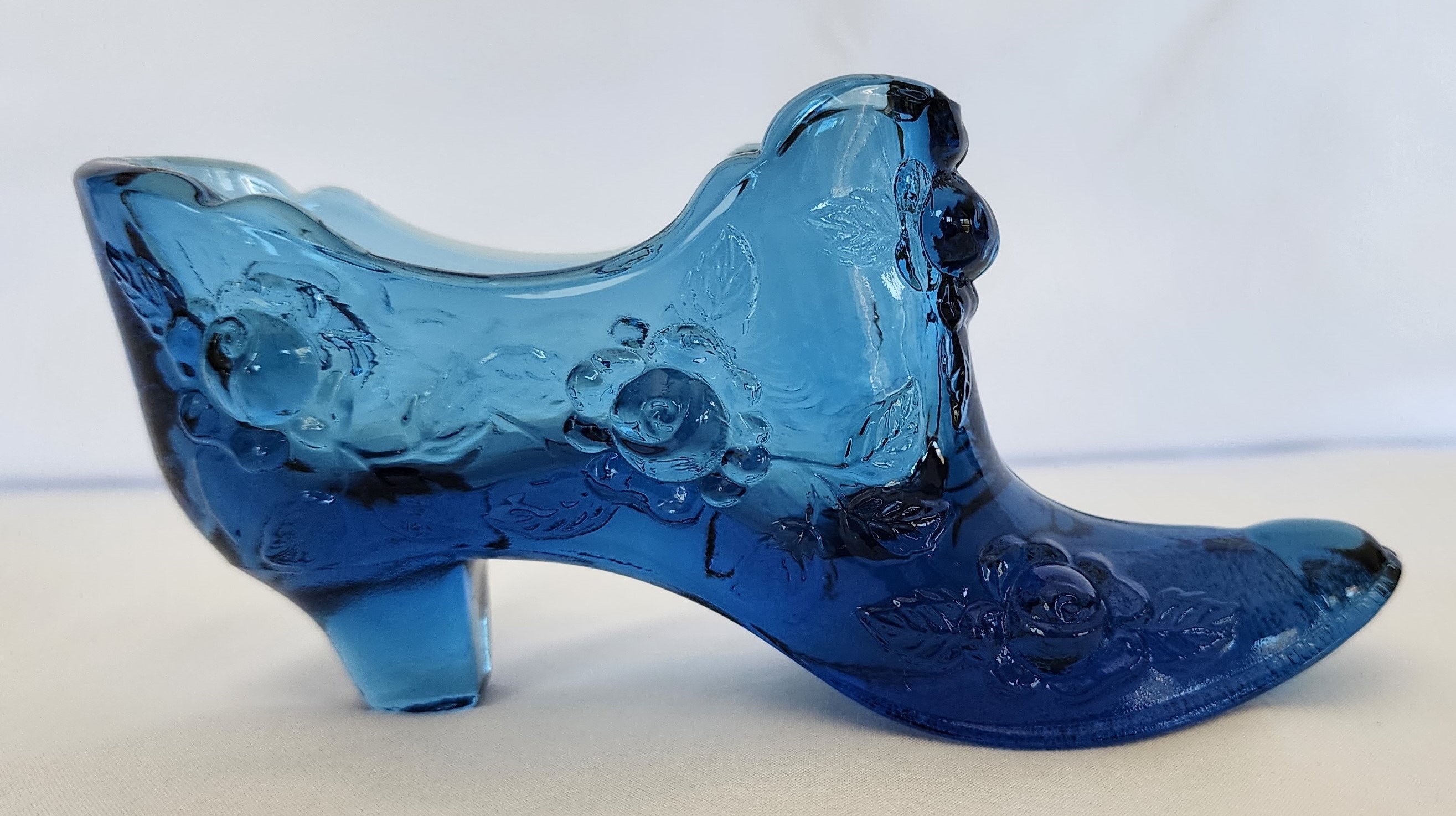 Fenton Blue Glass Shoe Cabbage Rose - Etsy