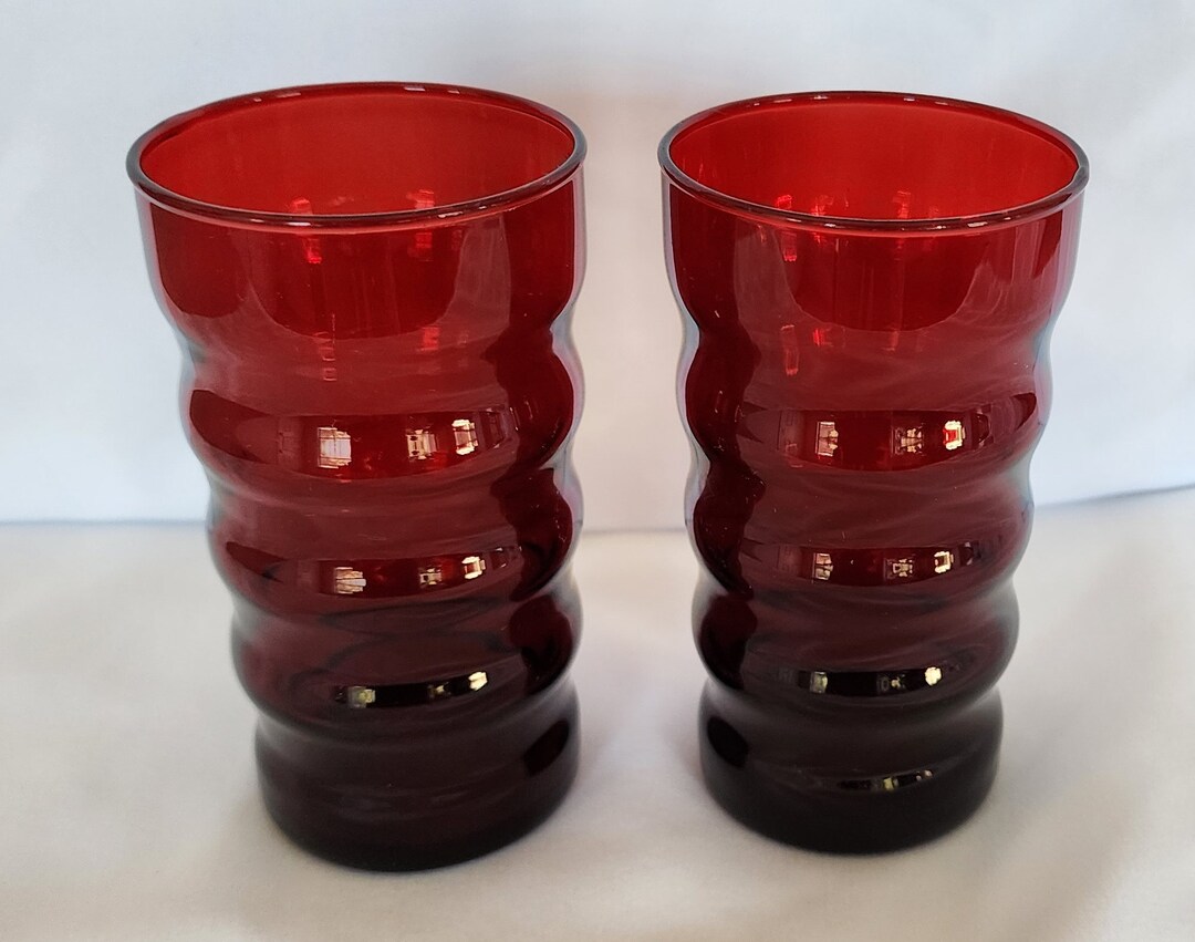 Two Anchor Hocking Ruby Red Wavy Tumblers 5 Inch - Etsy