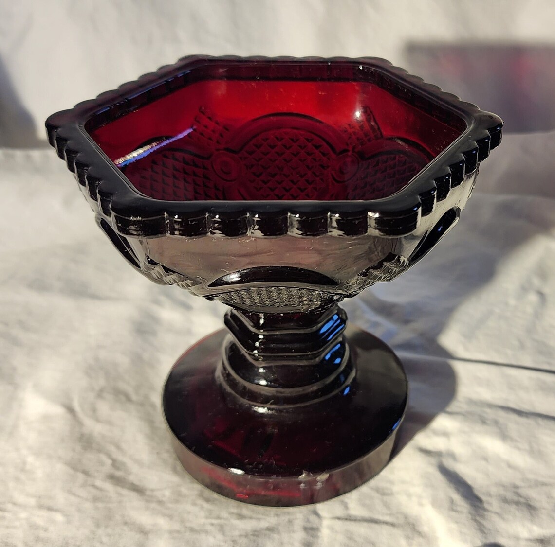 Avon Cape Cod Ruby Red Pedestal Dish Candle Holder - Etsy