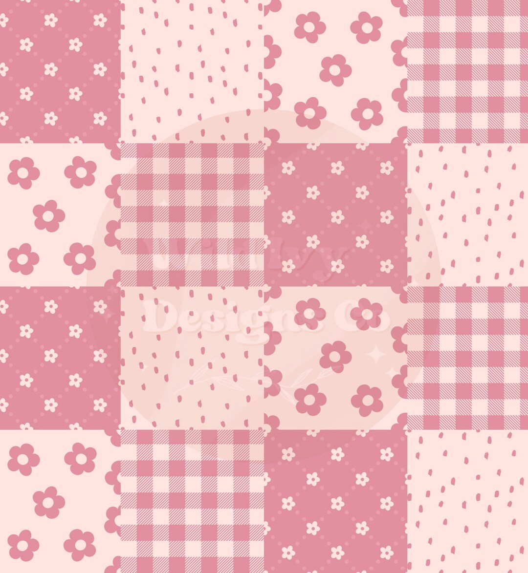 Pink & Cream Patchwork Checkered Seamless Pattern, Retro Seamless ...