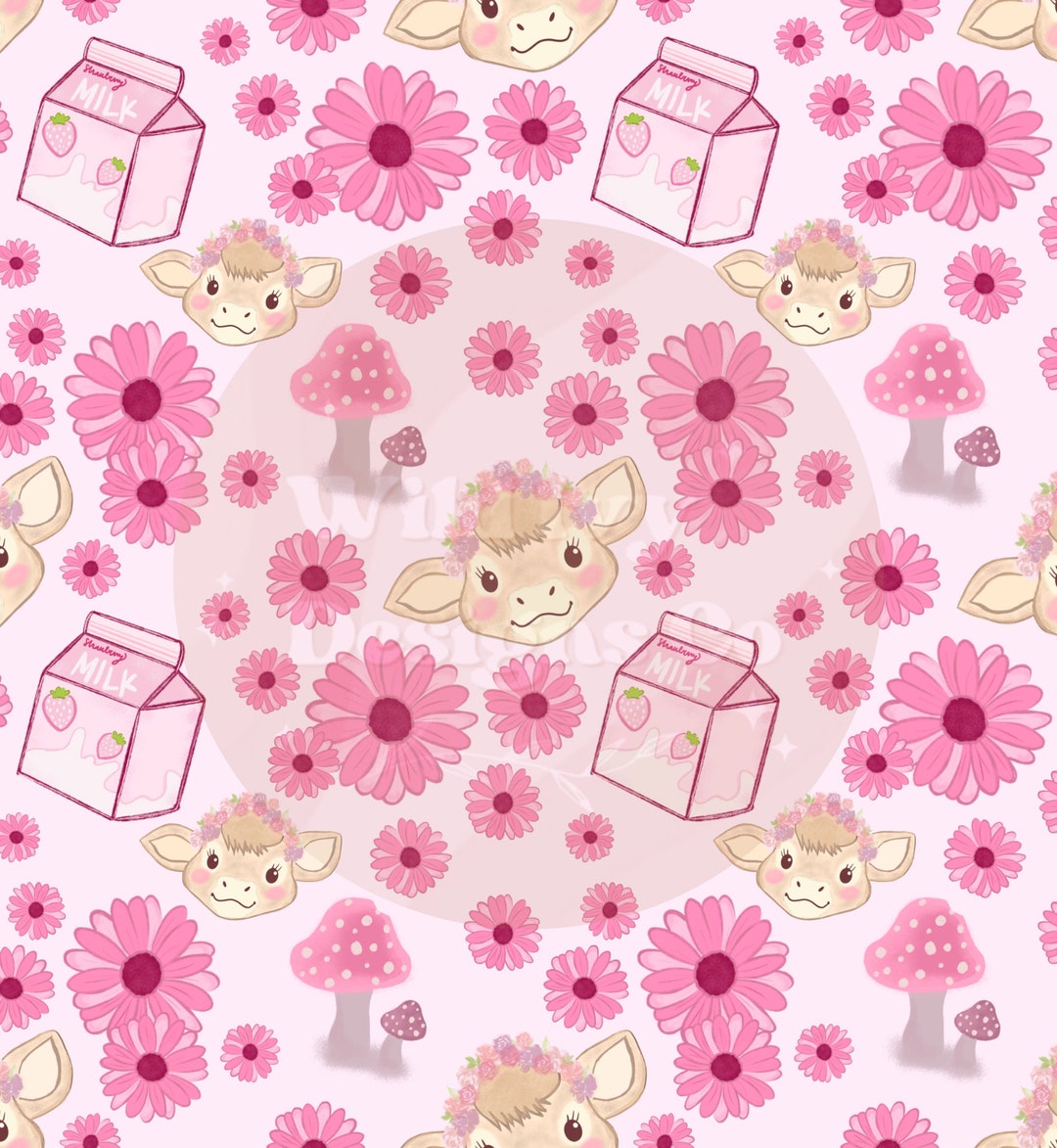 Strawberry Mushroom Cow Spring Seamless File, Seamless Pattern - Etsy