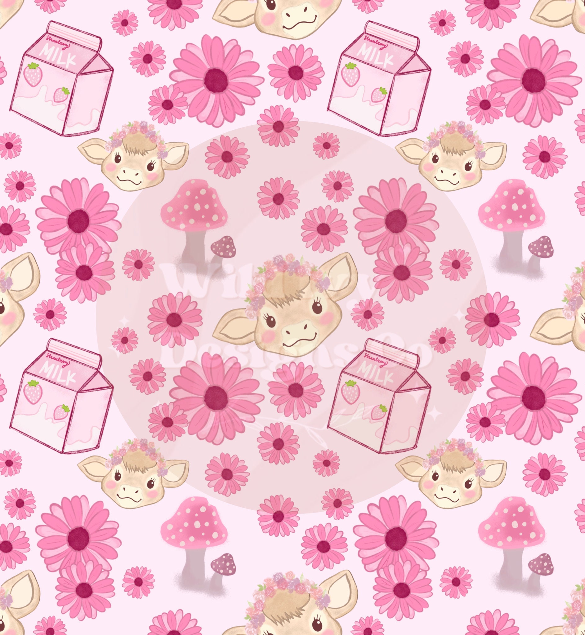 Strawberry Mushroom Cow Spring Seamless File, Seamless Pattern - Etsy