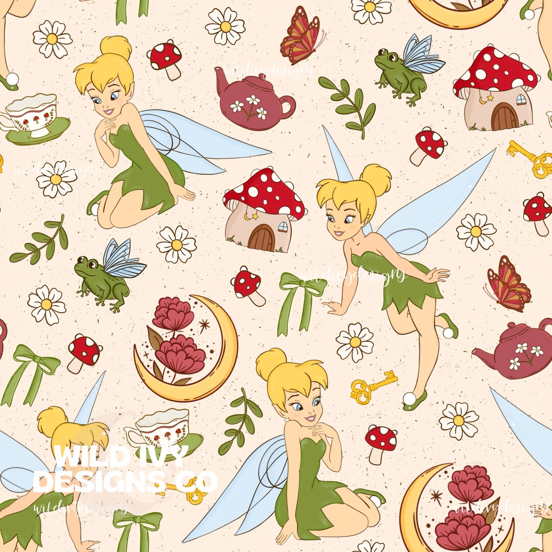 Cottagecore Fairy Seamless Design, Pattern, Mushroom, Tink Fairy ...