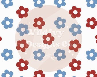 Red White and Blue , FOJ, Fourth of July, Independence Day, Retro Daisy ...