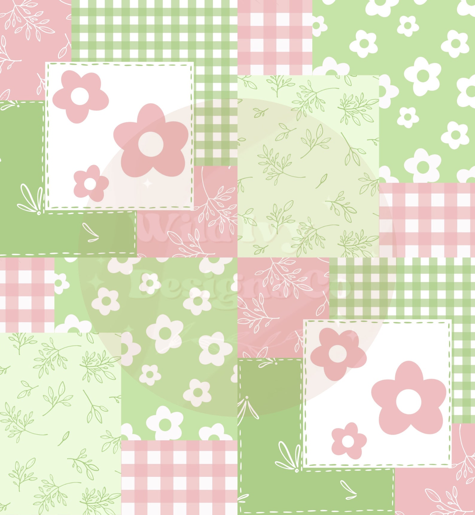 Green and Pink Retro Daisy Quilt Patchwork Seamless Design , Seamless ...