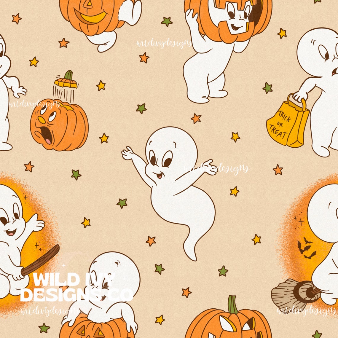 Friendly Ghost Casper, Cream , Fall, Spooky Seamless File, Seamless ...