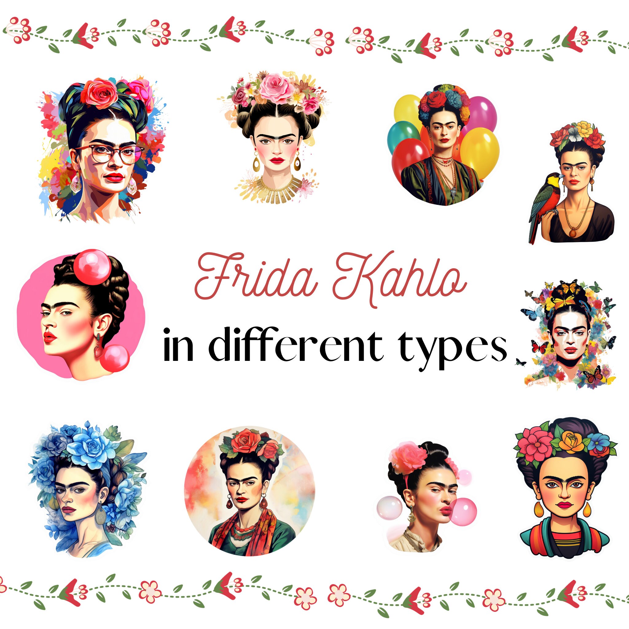 Frida Kahlo 54 Different Cliparts and Stickers | PNG and SVG Files ...
