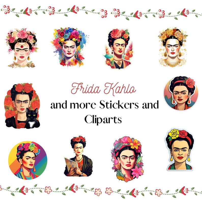 Frida Kahlo 54 Different Cliparts and Stickers | PNG and SVG Files ...
