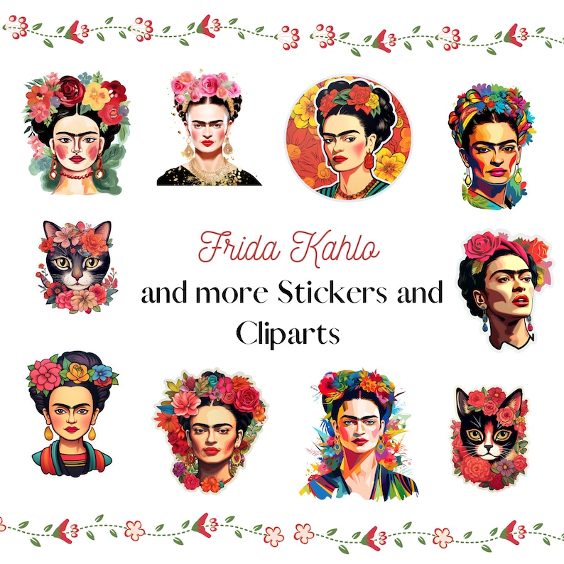 Frida Kahlo 54 Different Cliparts and Stickers | PNG and SVG Files ...