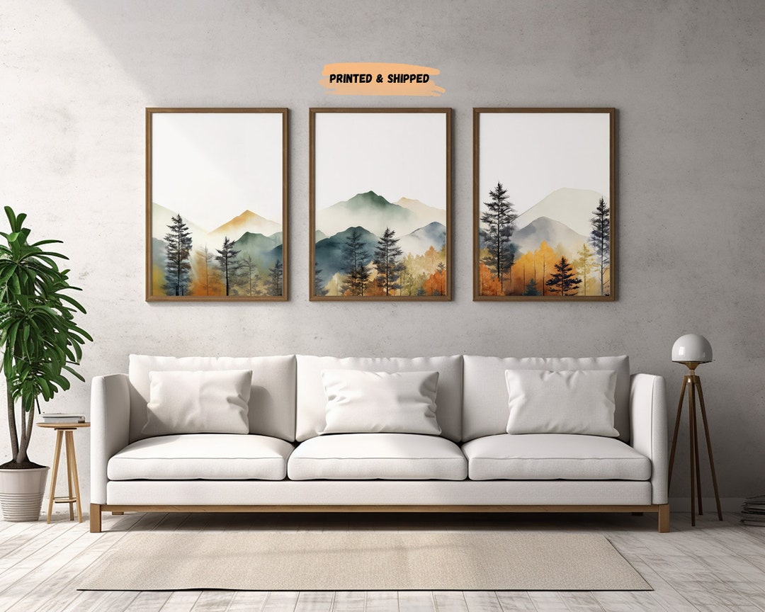 Lakelzdecor Boho Colorful Forest Decor, Set of 3, Autumn Landscape ...