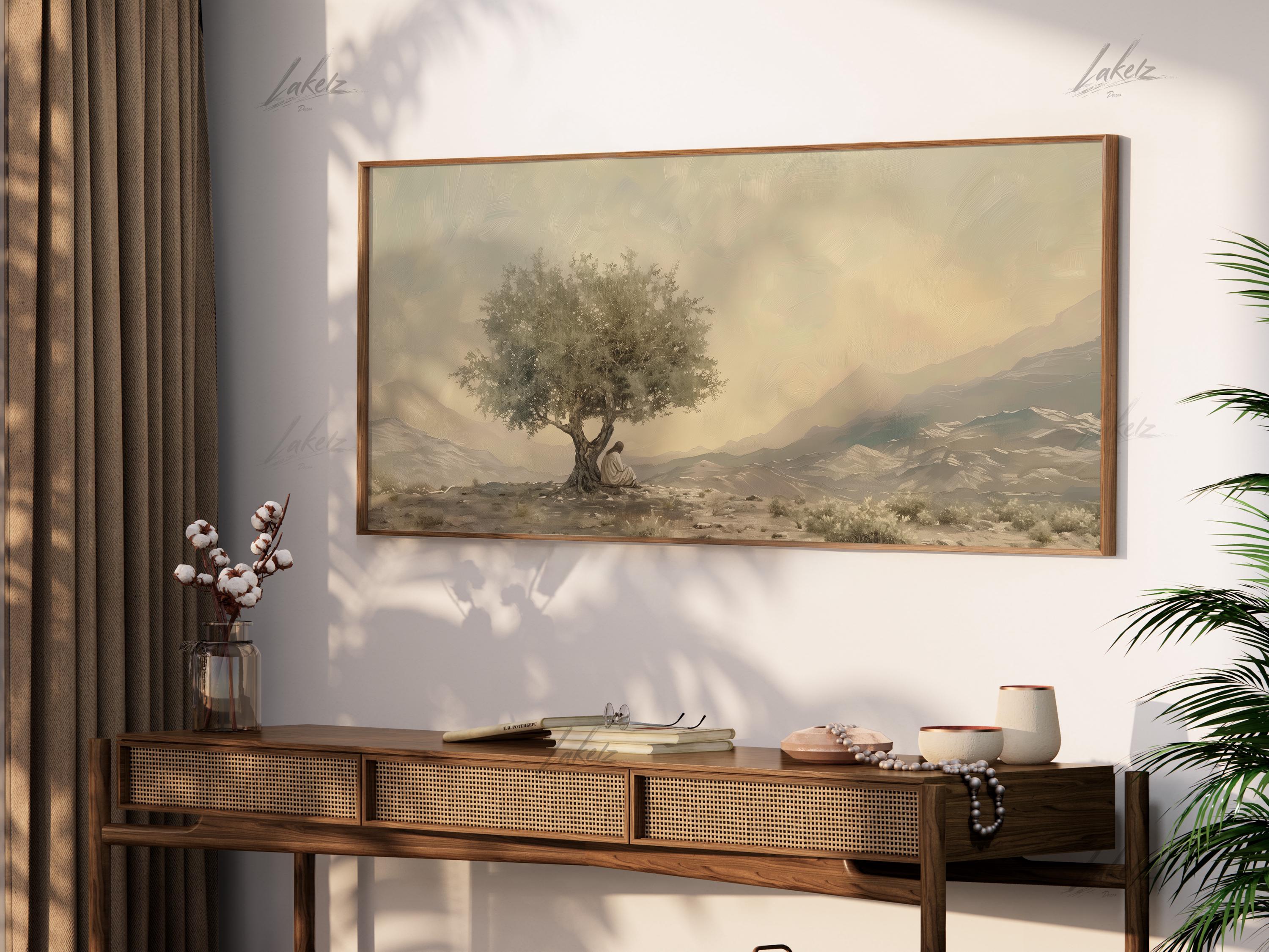 Lakelzdecor Beige Jesus Sitting Under Olive Tree Print, Peace Mountain ...