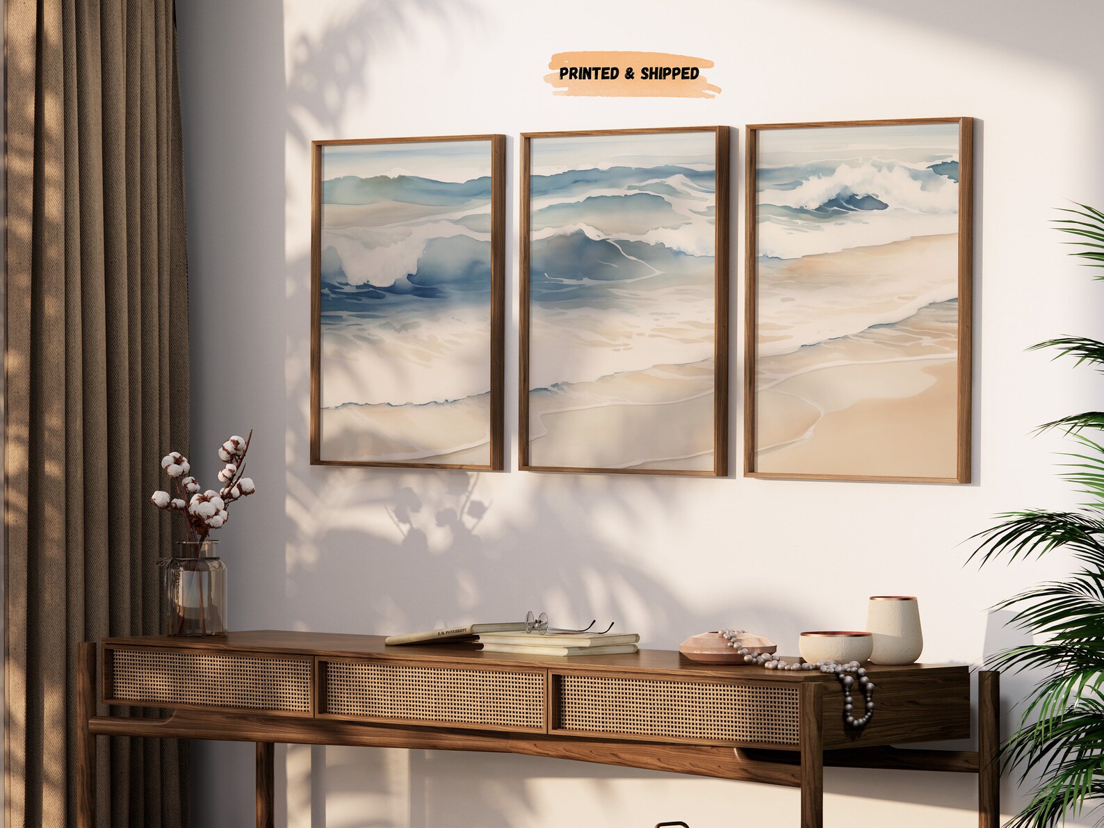 Lakelzdecor Light Blue Beach Abstract Decor, Set of 3, Large Wave ...