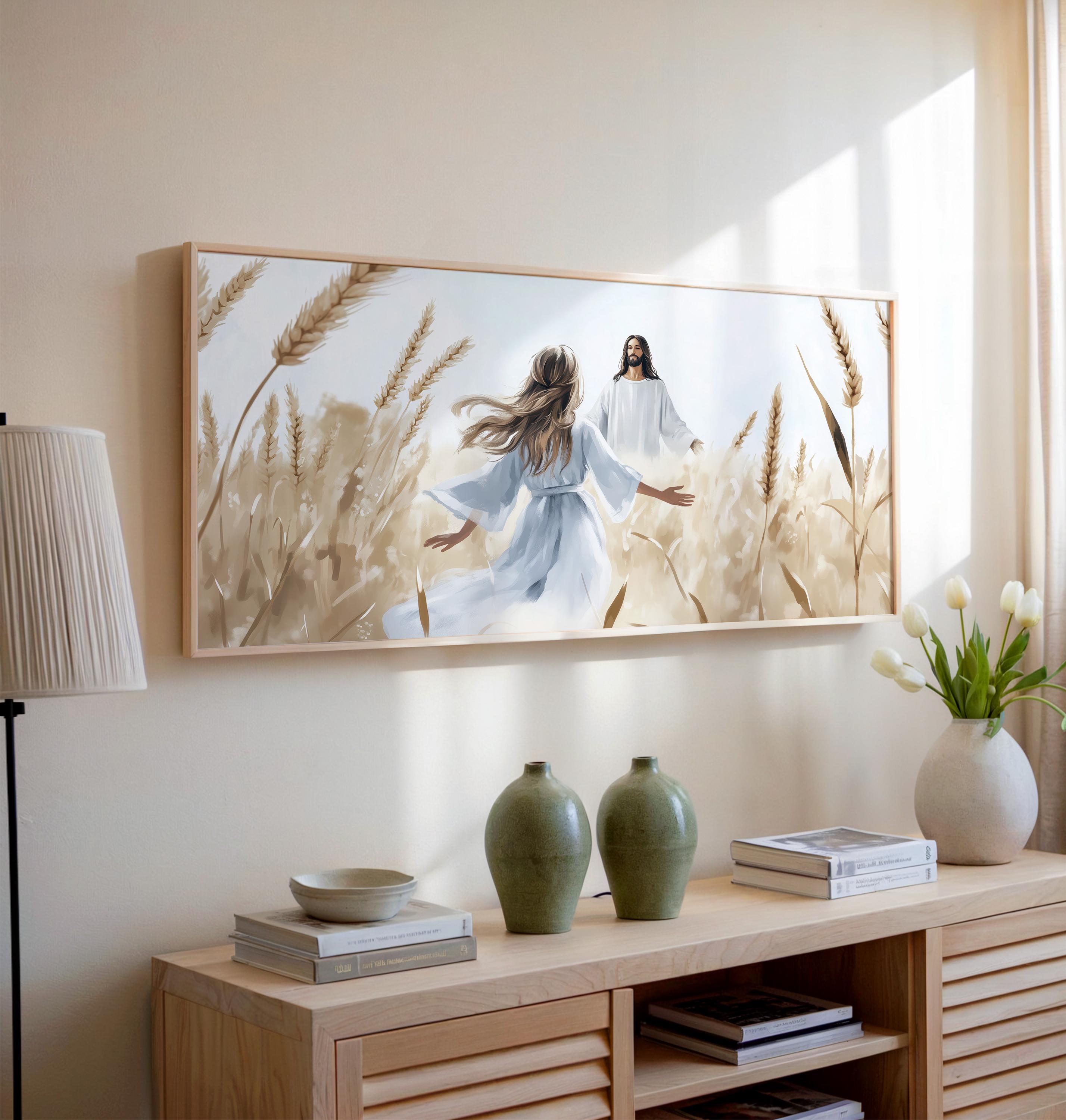 Lakelzdecor Jesus Loves You Print, Leap of Faith Beige Meadow Grass ...