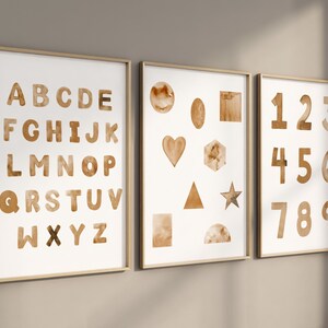 Beige Alphabet and Shapes Nursery Art Printable, Set of 3, Education ...