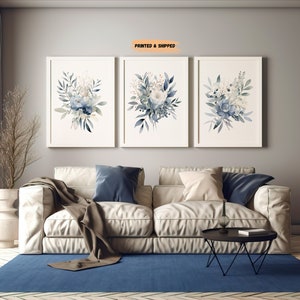 Lakelzdecor Blue Watercolor Botanical Print, Set of 3, Beige Wild ...
