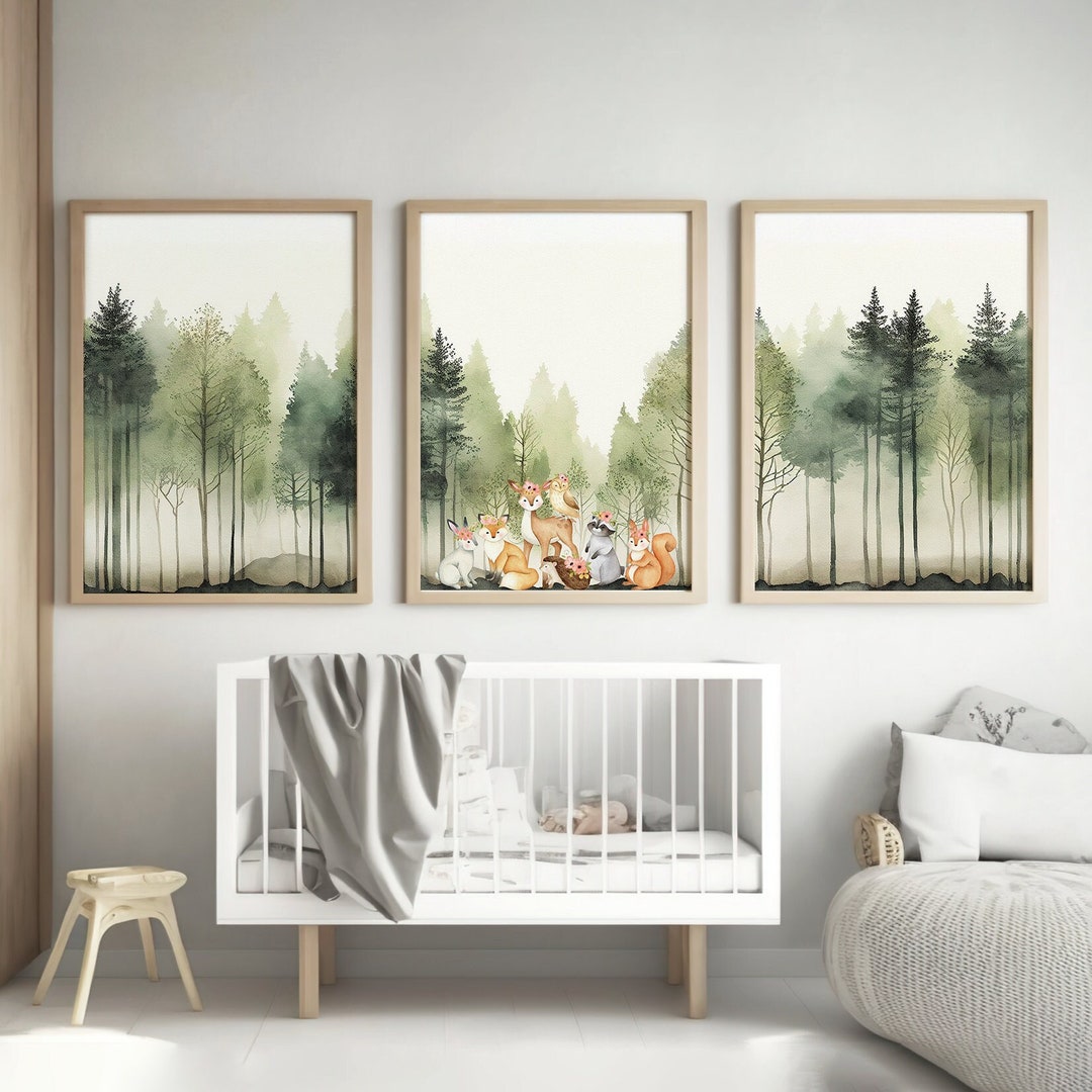 Woodland Animal Nursery Decor Printable, Set of 3, Forest Nursery Decor ...