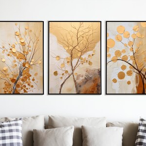 Gold & Beige Tree Branch Wall Printable, Abstract Wall Prints, Set of 3 ...