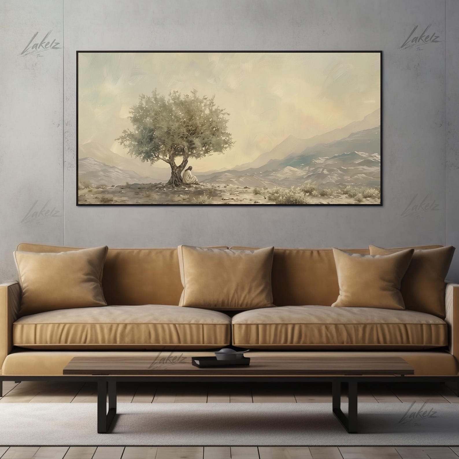 Lakelzdecor Beige Jesus Sitting Under Olive Tree Print, Peace Mountain ...