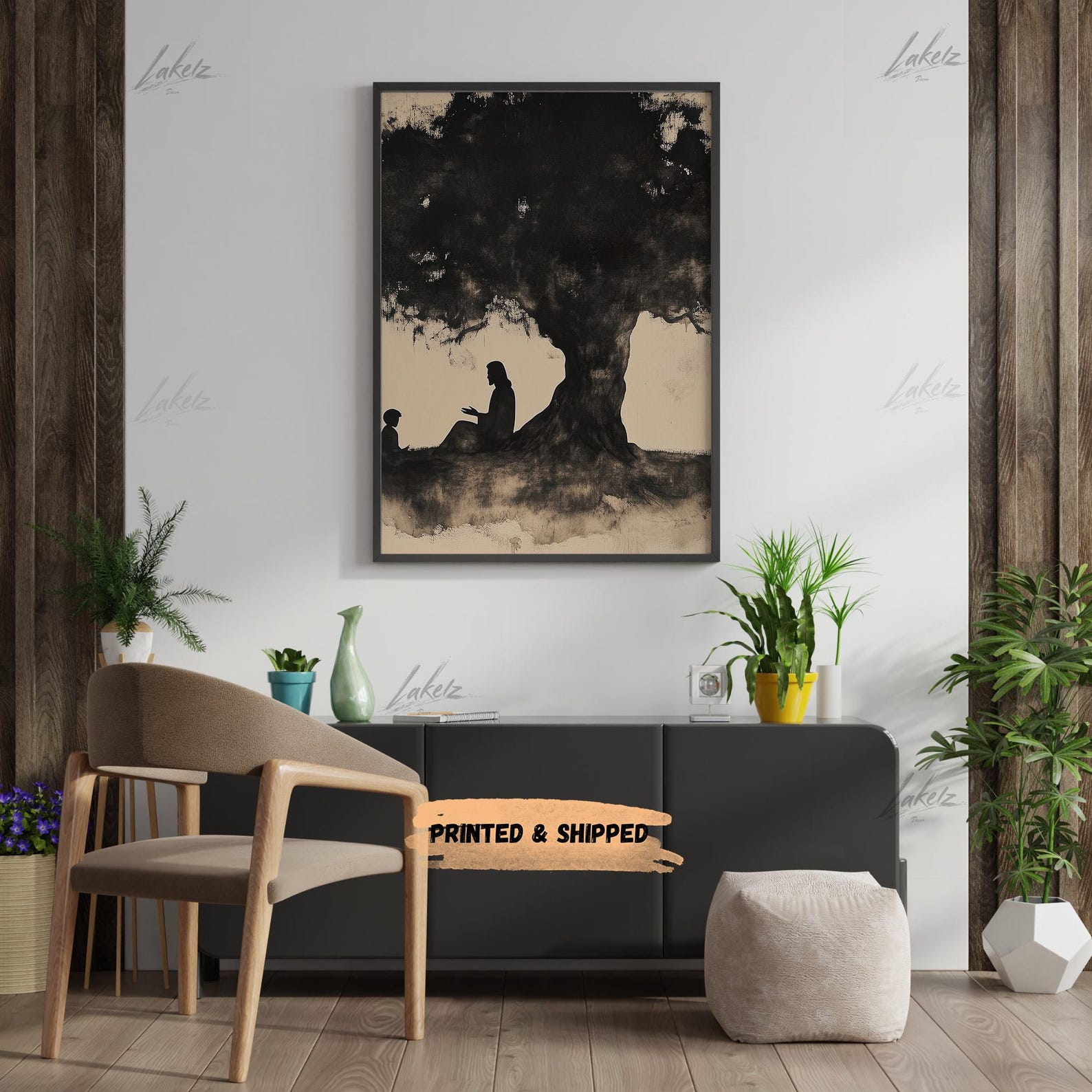 Lakelzdecor 3 Piece Black & Beige "jesus Teaching Children" Print ...