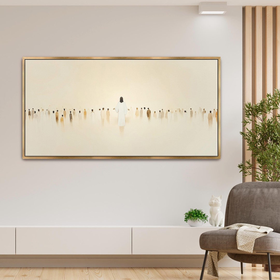 Lakelzdecor "jesus Feeding 5000" Minimalist Beige Abstract Print ...