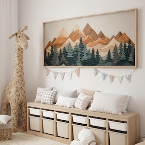 Lakelzdecor Mountain Wood Inspired Wall Art, Cabin Art, Framed Nursery Art, Large Horizontal ...