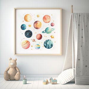 Watercolor Space Nursery Printable, Solar System Planets, Kids Room ...