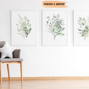 Sage Green Watercolor Wild Flower Prints, Botanical Art Set of 3, Beige ...