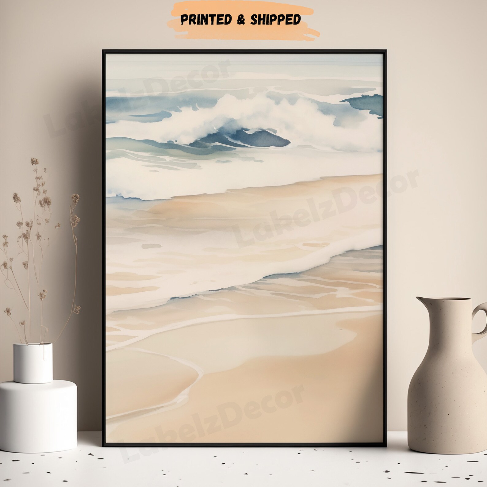 Lakelzdecor Light Blue Beach Abstract Decor, Set of 3, Large Wave ...