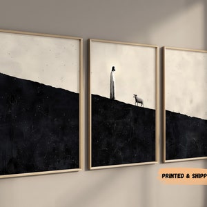 Lakelzdecor 3 Piece Jesus & a Lost Sheep, Black and White, Neutral ...