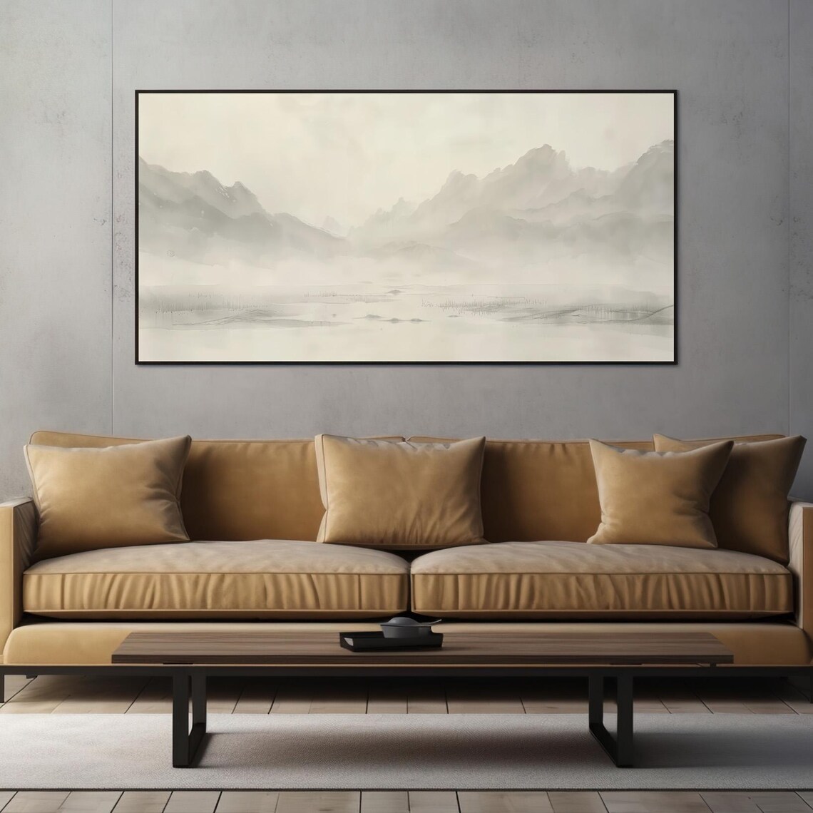 Lakelzdecor Abstract Beige Mountain Wall Decor, Wide Horizontal ...
