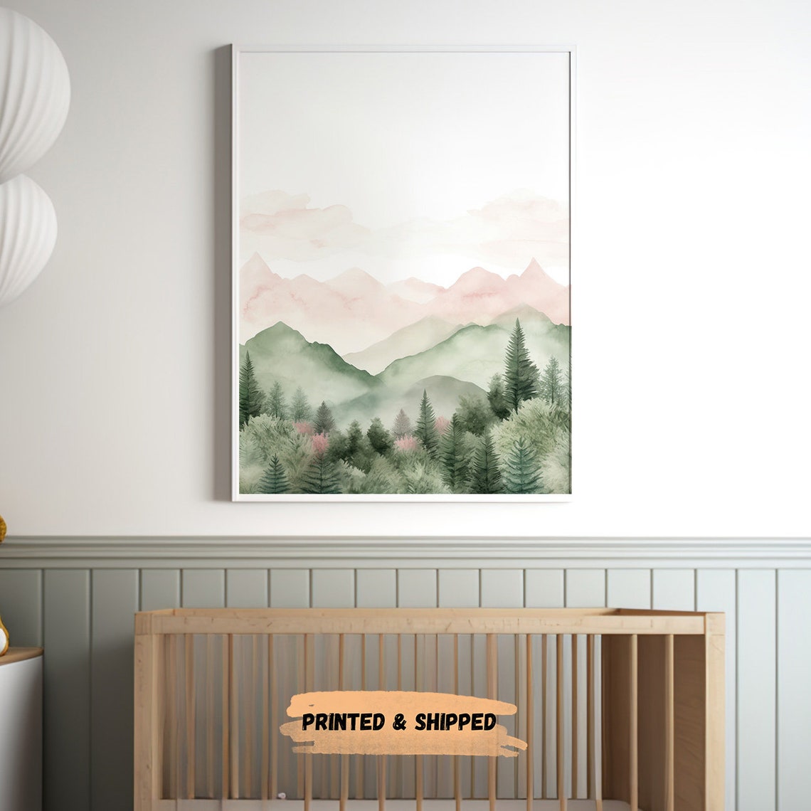 Lakelzdecor Pink Mountain Nursery Decor Art Prints, Set of 3, Forest ...