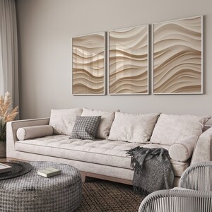 Lakelzdecor Beige Beach Pattern Abstract Wall Art, Set of 3 Sand ...
