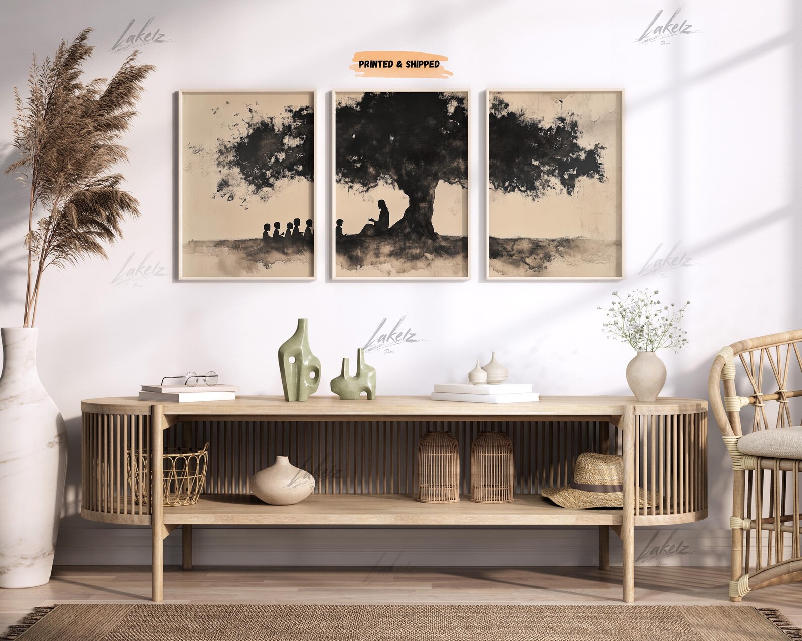 Lakelzdecor 3 Piece Black & Beige "jesus Teaching Children" Print ...