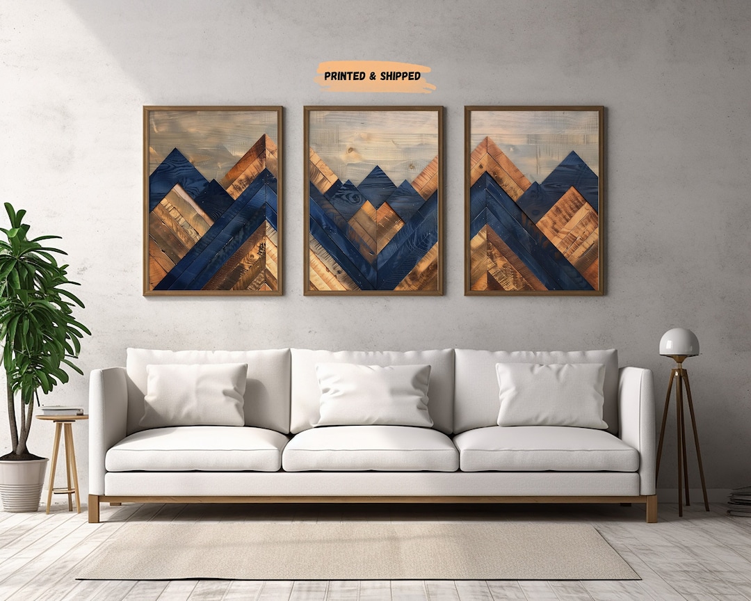 Lakelzdecor Symmetrical Woodblock Style Mountain Wall Prints, Set of 3 ...