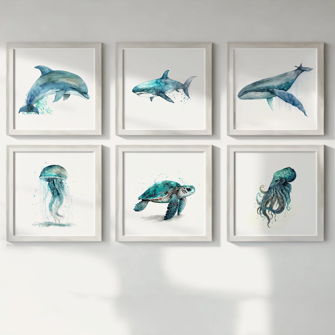 Sea Animal Wall Art Printable, Set of 6, Nursery Wall Decor, Ocean ...