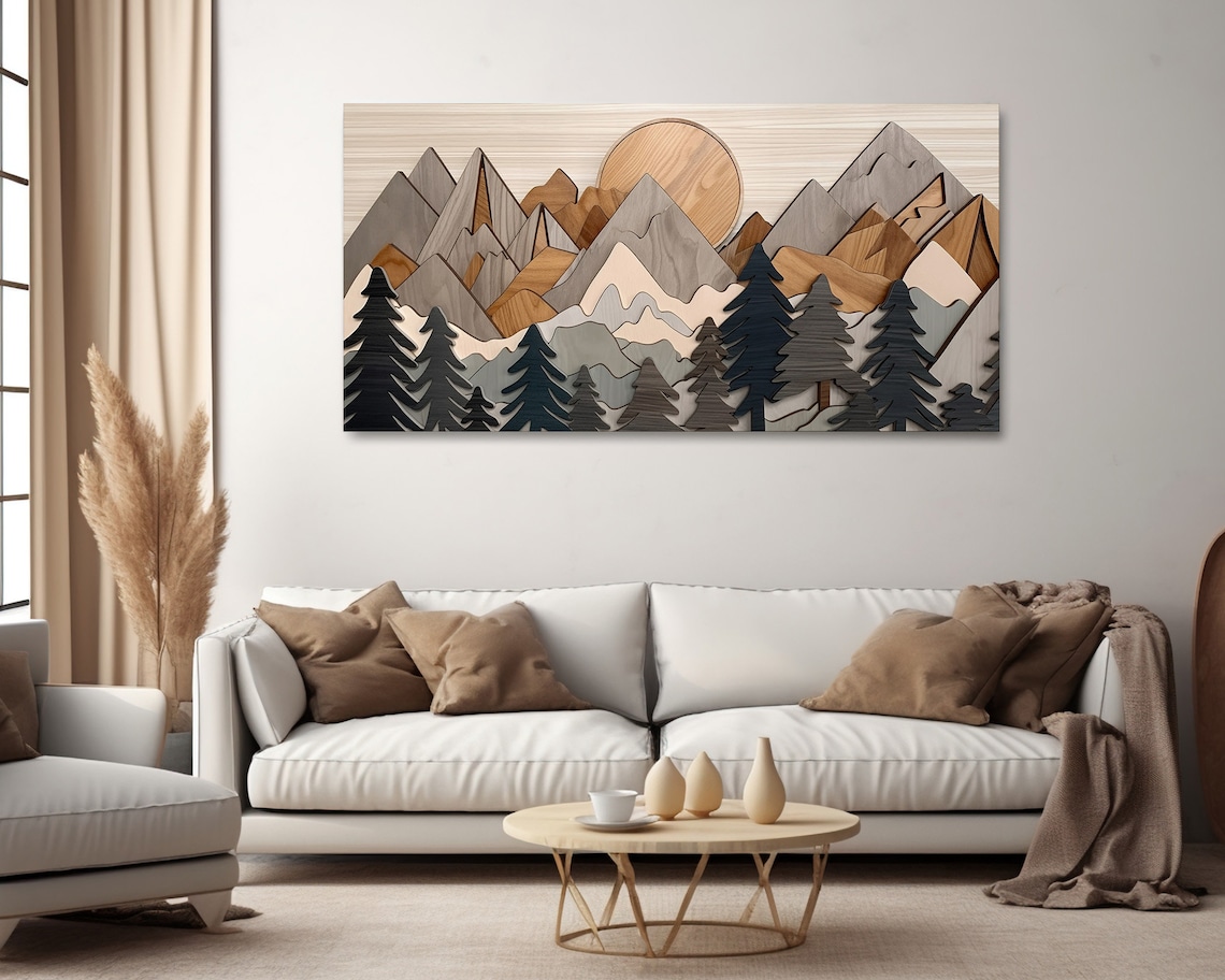 Mountain Wood Wall Art Cabin Art Nature and Tree Art - Etsy