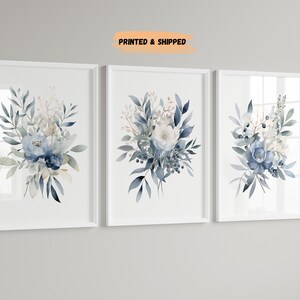 Lakelzdecor Blue Watercolor Botanical Print, Set of 3, Beige Wild ...