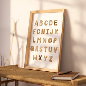 Beige Alphabet and Shapes Nursery Art Printable, Set of 3, Education ...