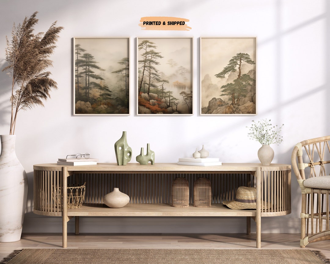 Lakelzdecor Vintage Japanese Mountain Wall Art, Set of 3, Large ...