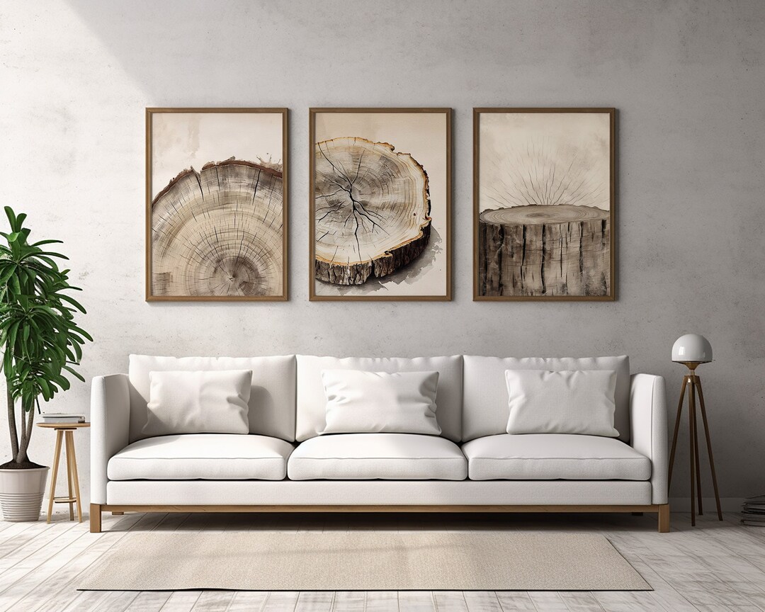 Wood Slice Abstract Wall Art, Set of 3, Nordic Wood Tree Rings ...